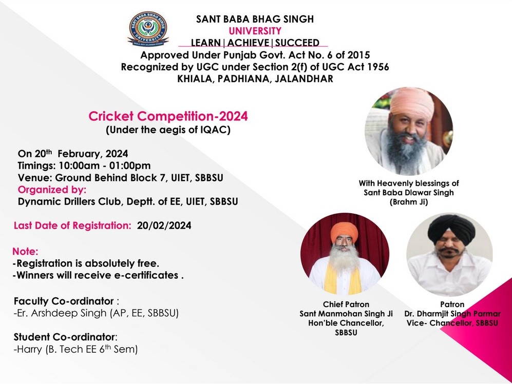 Cricket Competition-2024 Sant Baba Bhag Singh University